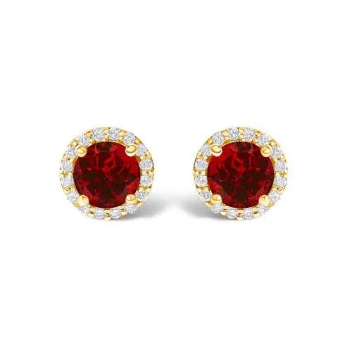HAUS OF BRILLIANCE 10k Gold Gemstone And Diamond Halo Stud Earrings - Yellow | Red Garnet